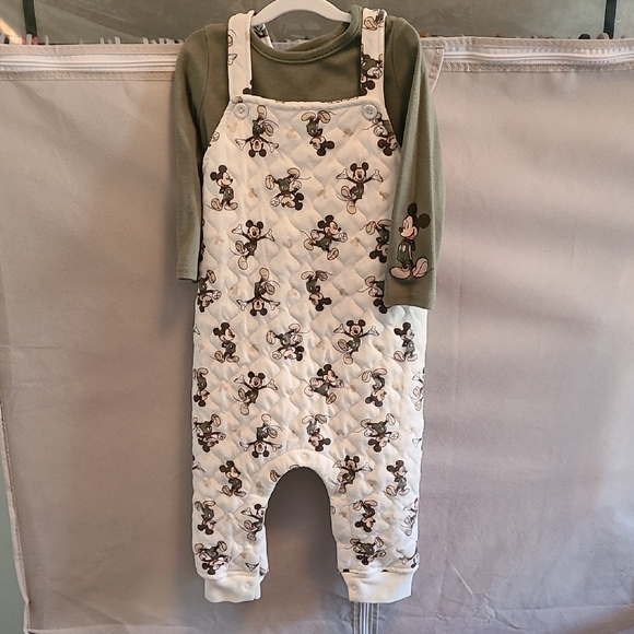 Disney | Bottoms | Disney Green And White Overalls With Mickey Mouse ...